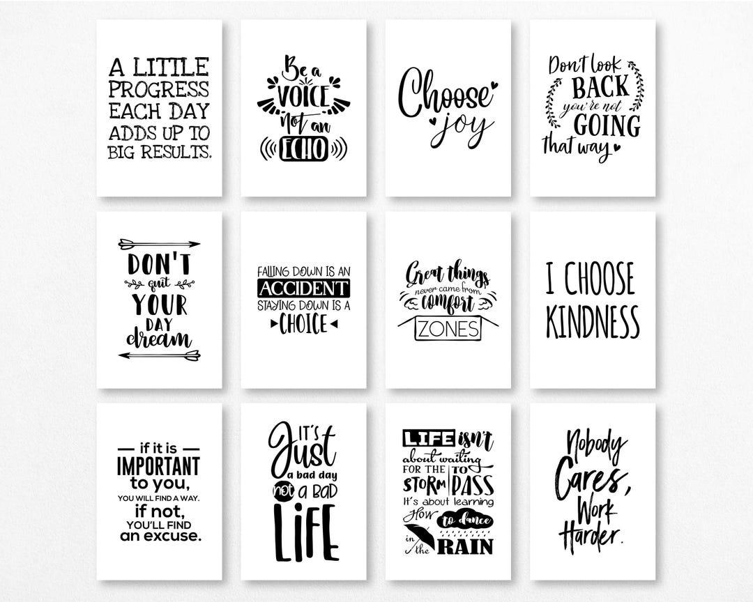 Black & White Inspirational Wall Art Quote Prints, Motivational Decor ...