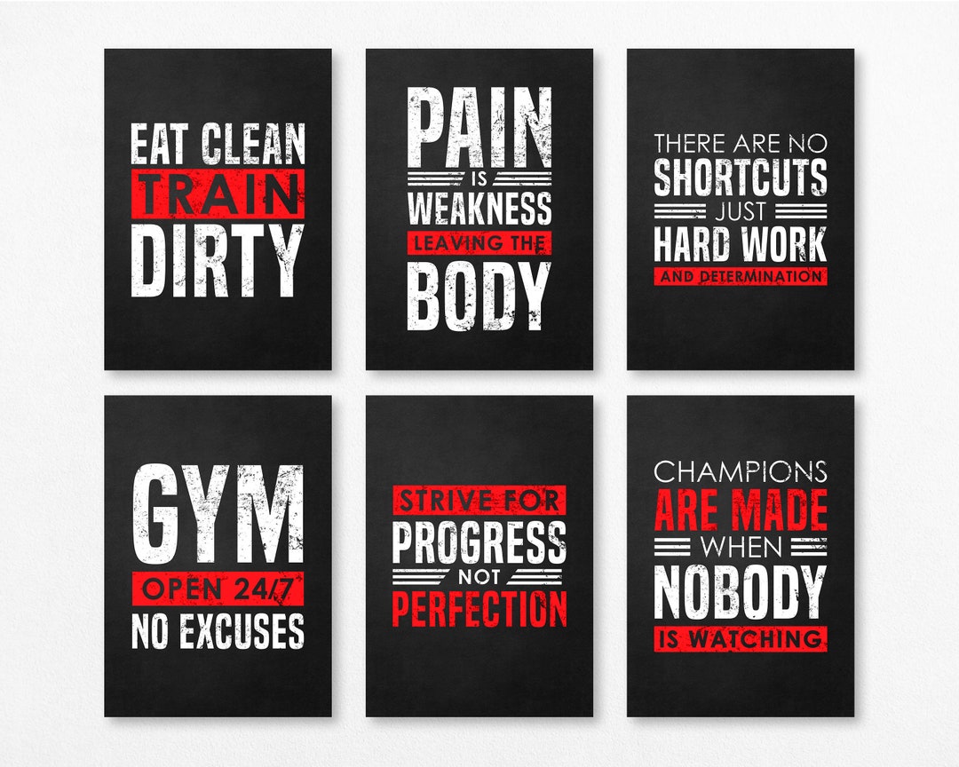 6 Printable Gym Motivational Quotes, Colourful Exercise Posters ...