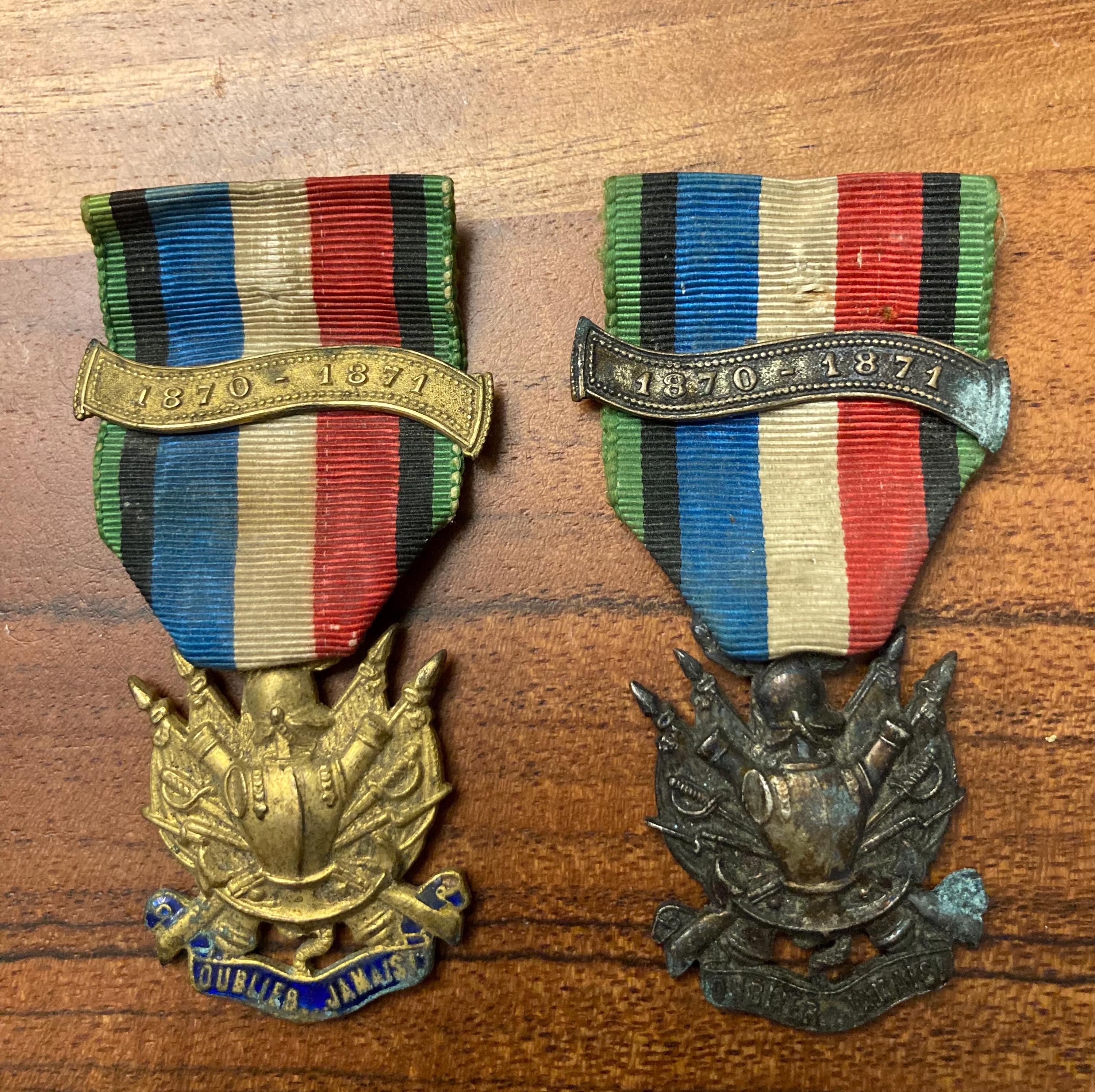Two Antique French Military Medals for Veterans of Franco Prussian War ...