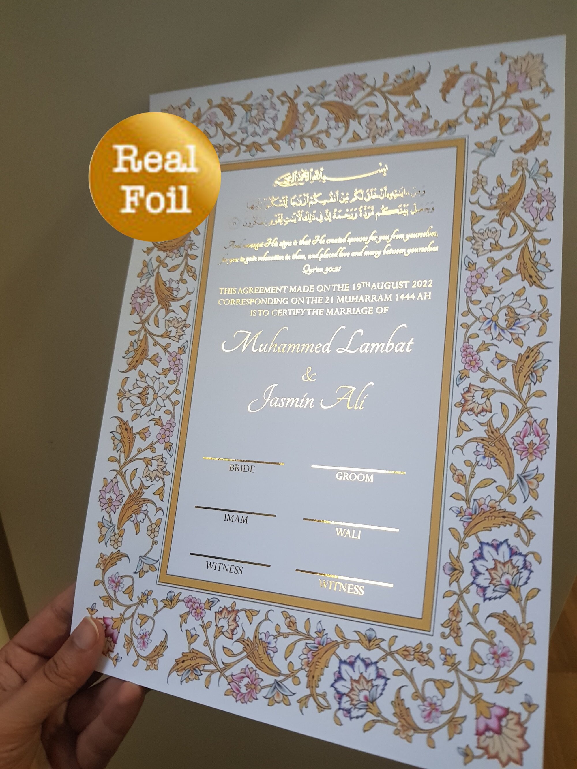 Nikkah Certificate Gold Foiled Luxury Nikah Certificate - Etsy UK