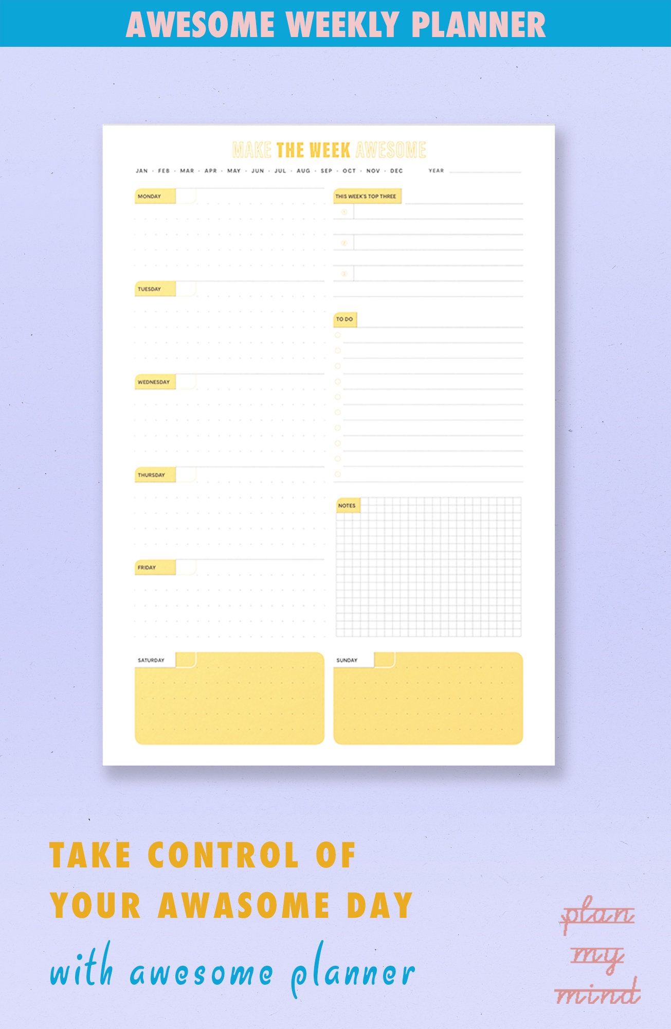 Weekly Planner Printable Yellow Weekly Printable Planner - Etsy