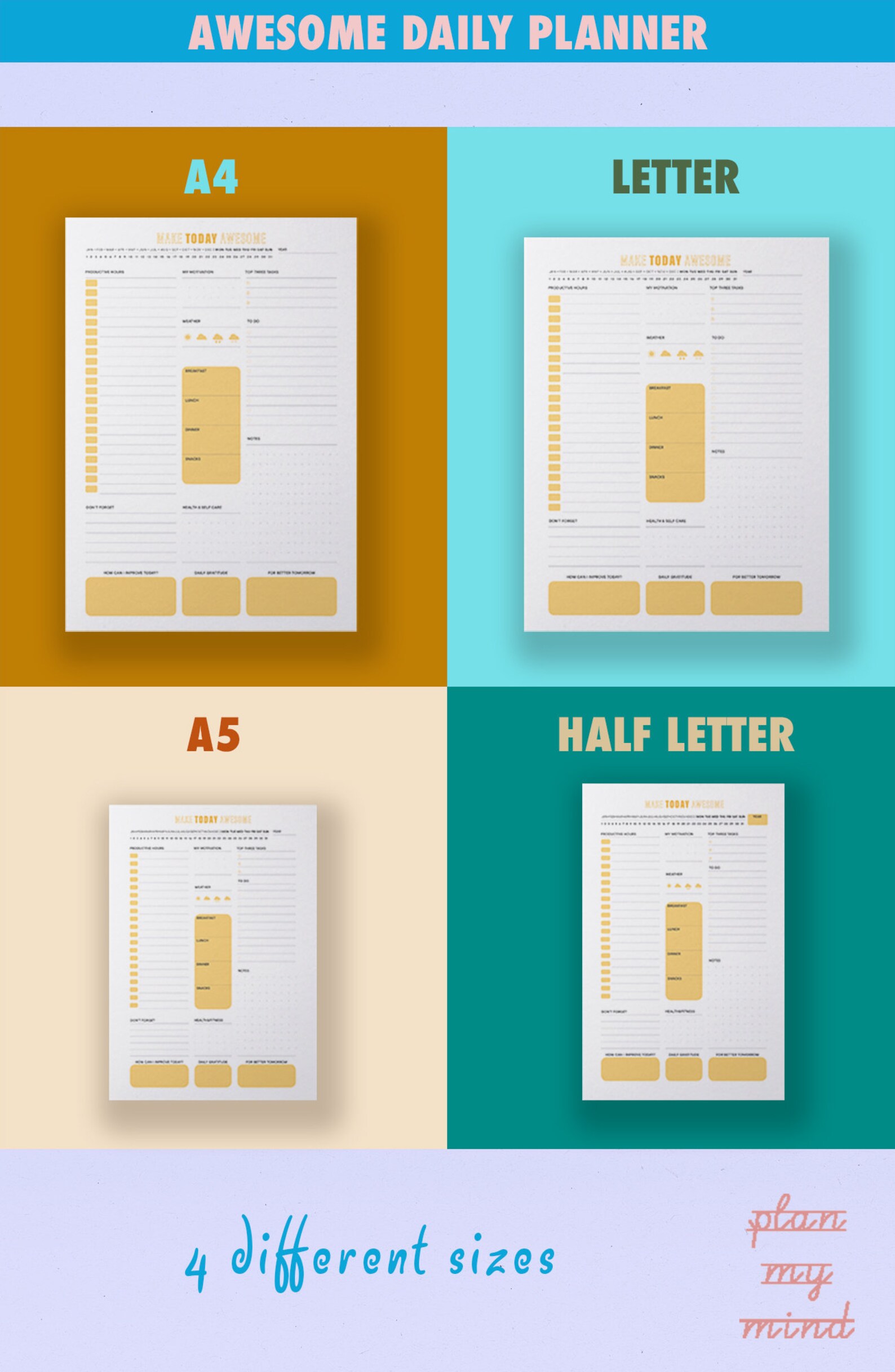 Daily Planner Printable Yellow, Daily Printable Planner Template ...