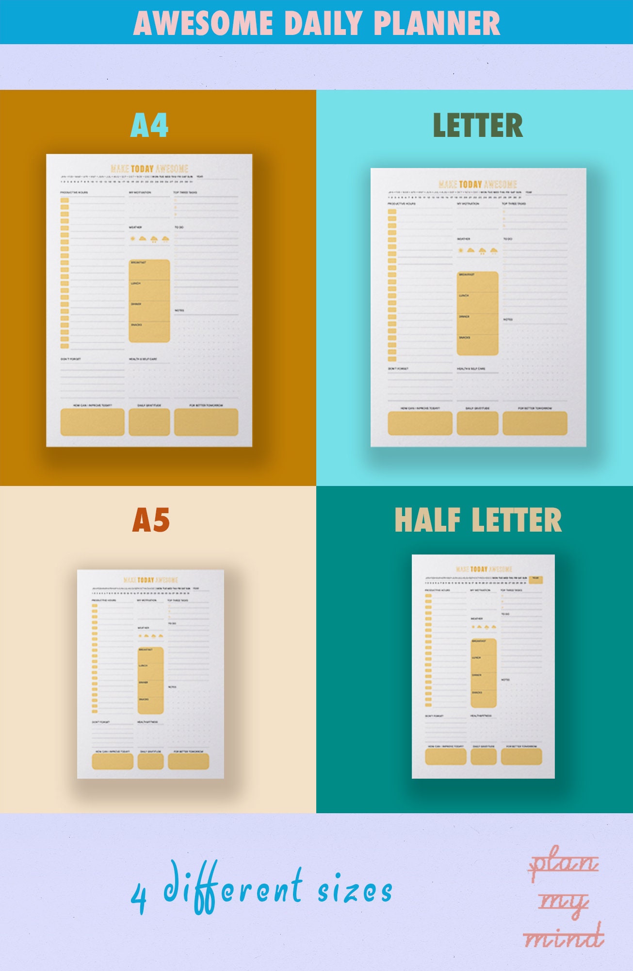 Daily Planner Printable Yellow, Daily Printable Planner Template ...