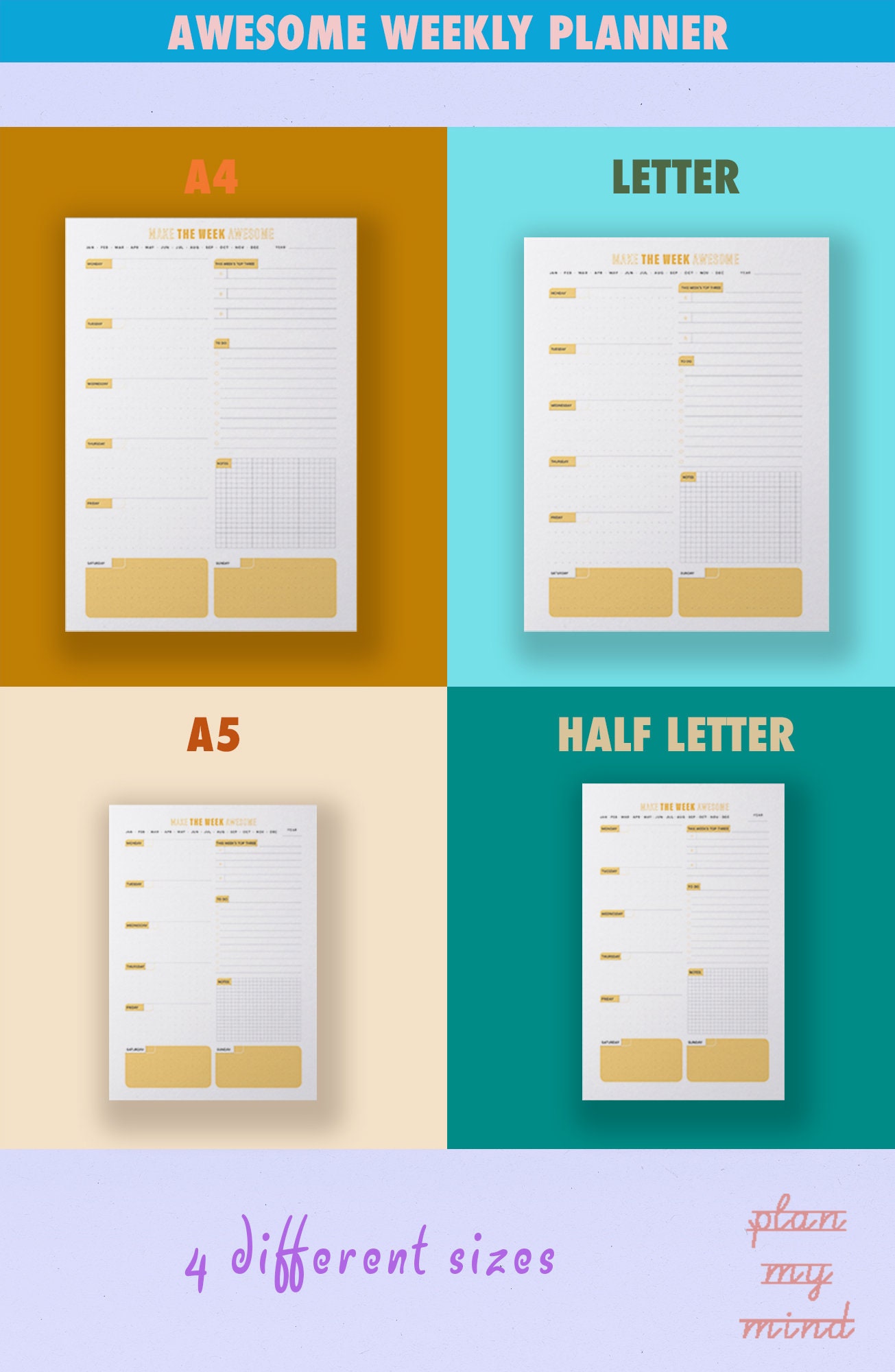Weekly Planner Printable Yellow Weekly Printable Planner - Etsy