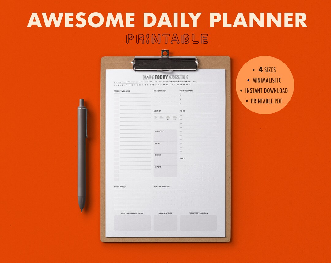 Daily Planner Printable Simple, Daily Printable Planner Template ...