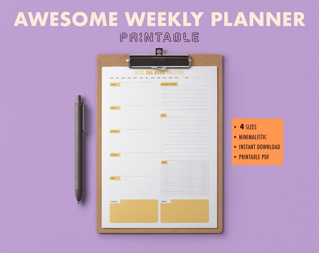 Weekly Planner Printable Yellow Weekly Printable Planner - Etsy
