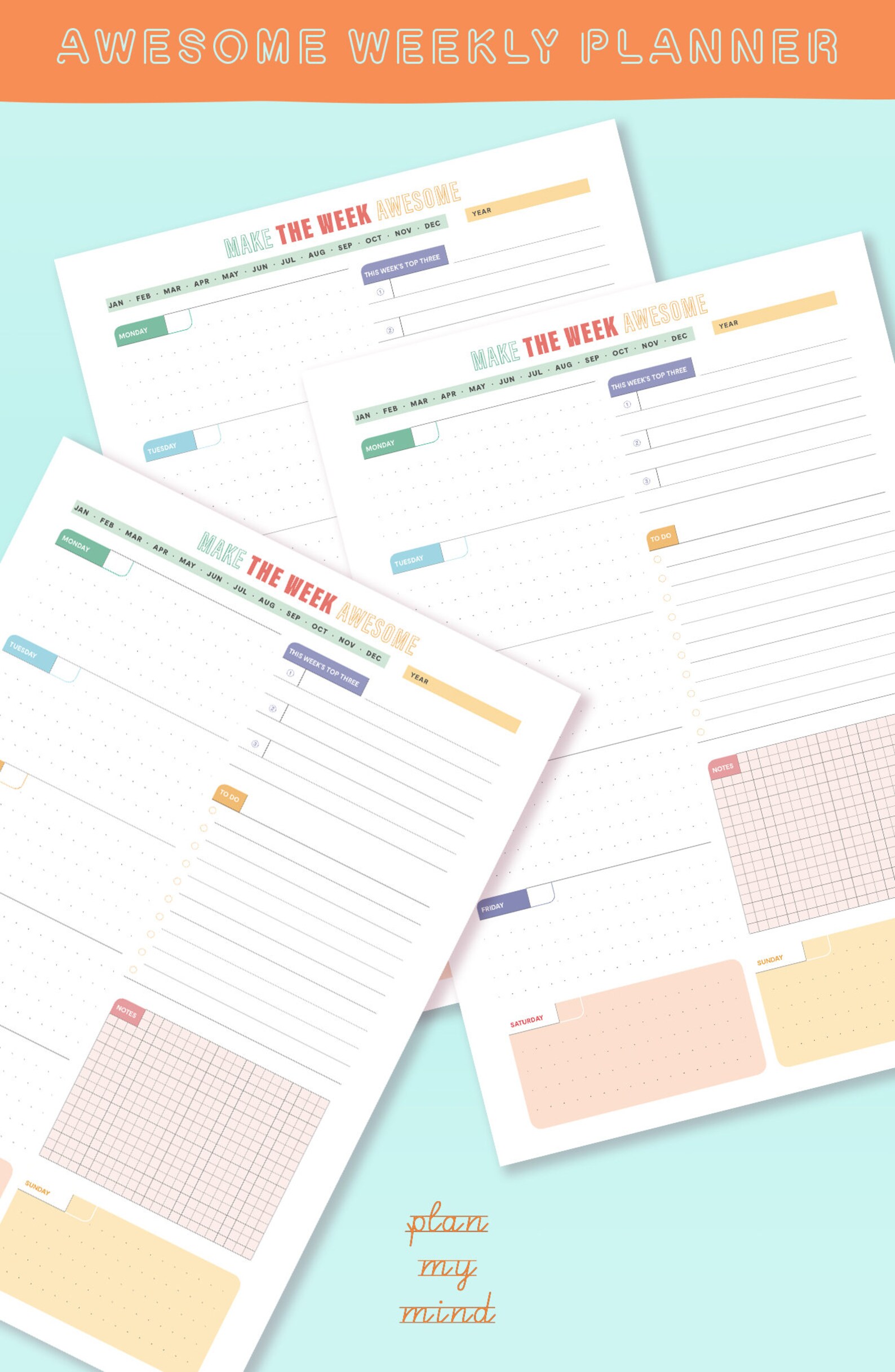 Weekly Planner Printable Colorful Weekly Printable Planner - Etsy