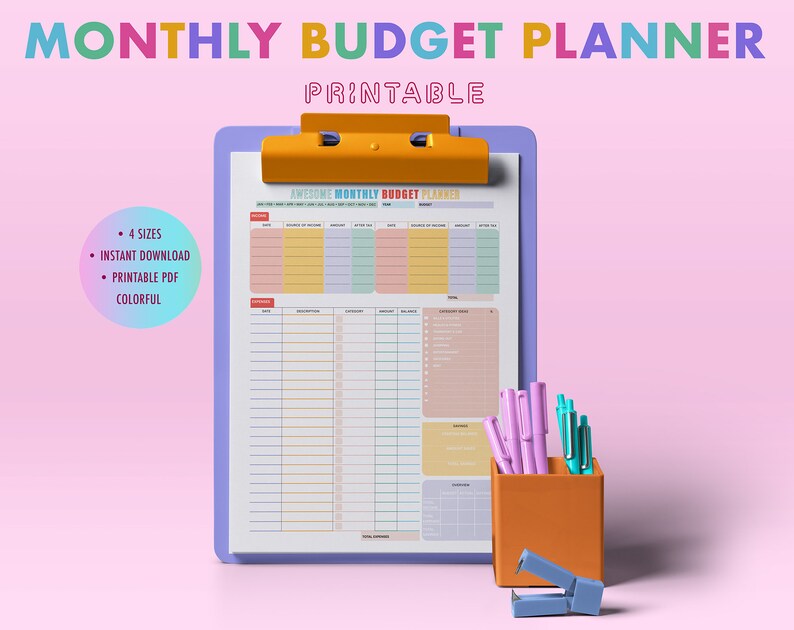 Printable Budget Planner Colorful Monthly Budget Planner - Etsy Canada