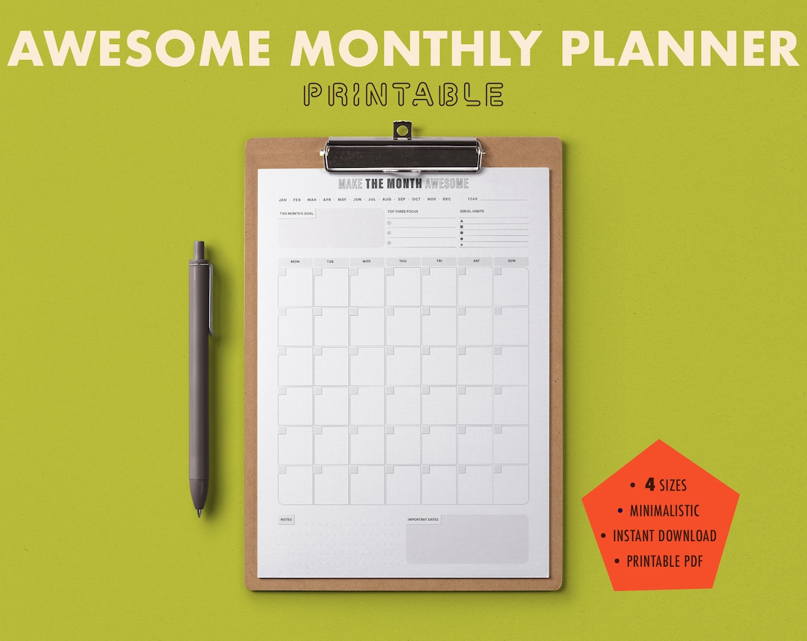 Monthly Planner Printable Simple, Monthly Printable Planner Template ...