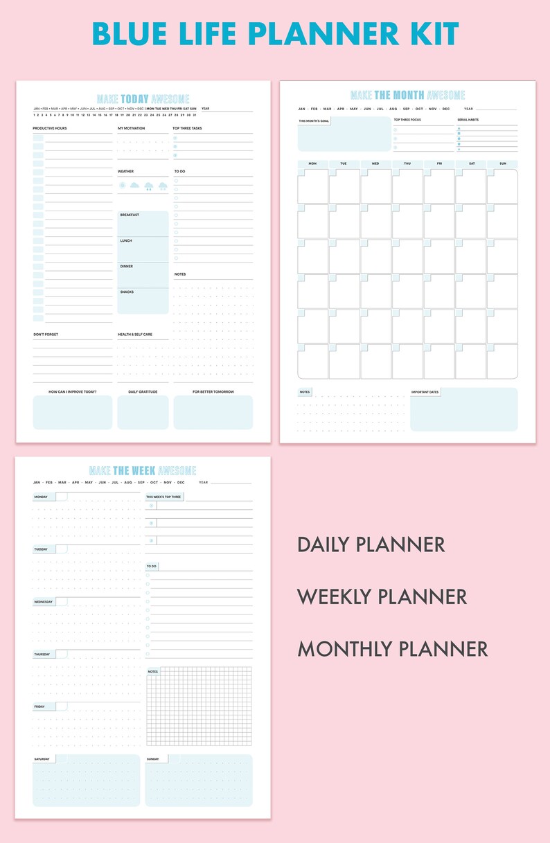 Downloadable Planner Kit Blue, Planner Printable Template, Printable ...