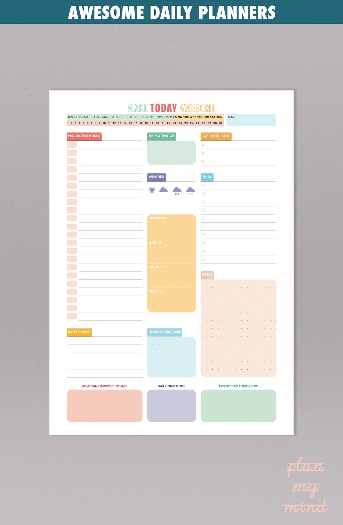Daily Planner Printable Big Pack Daily Printable Planner - Etsy Canada