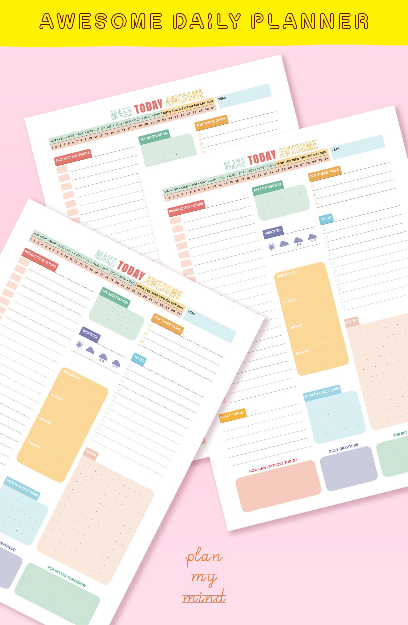 Daily Planner Printable Colorful Daily Printable Planner | Etsy