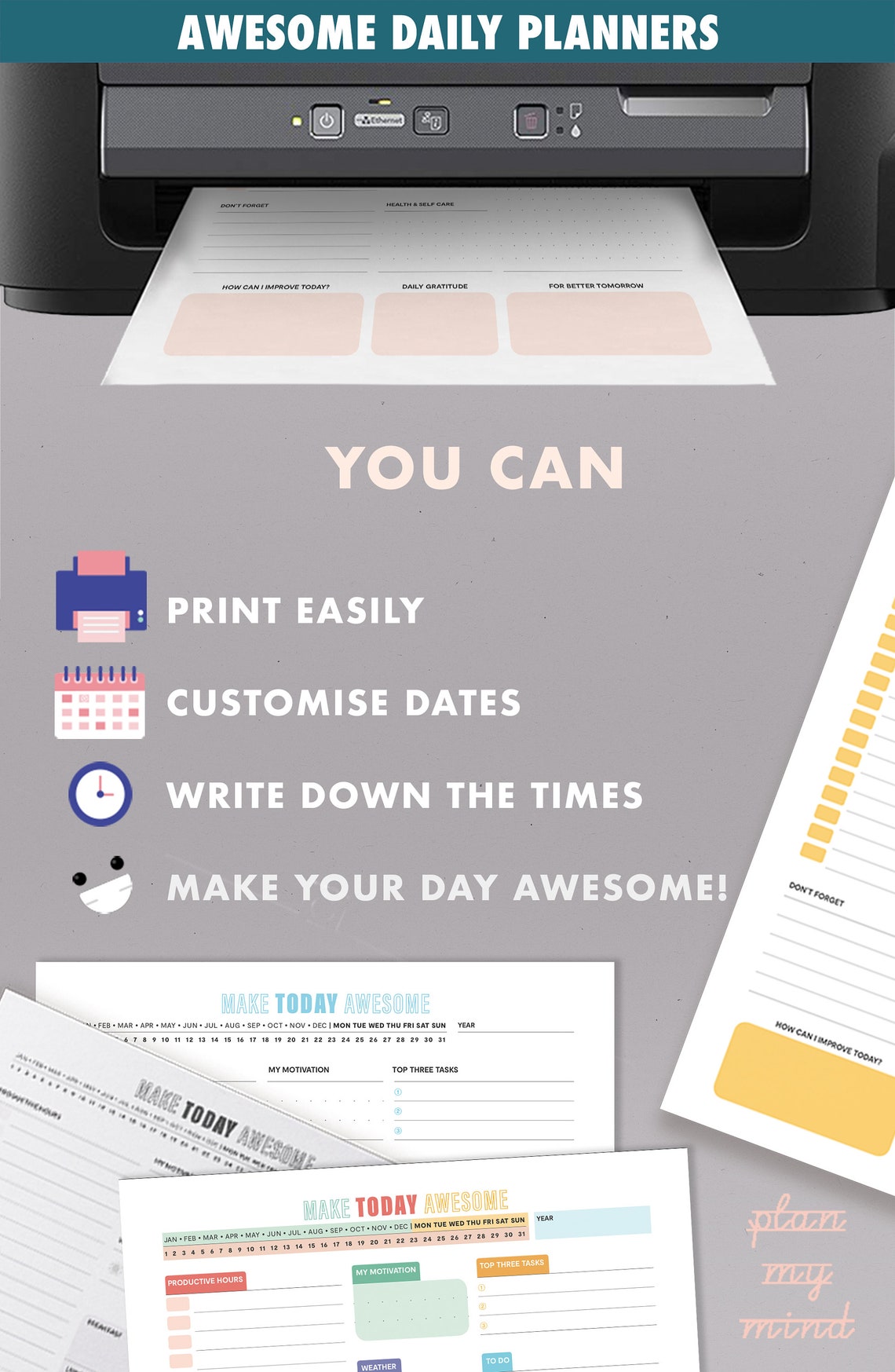 Daily Planner Printable Big Pack, Daily Printable Planner Template ...