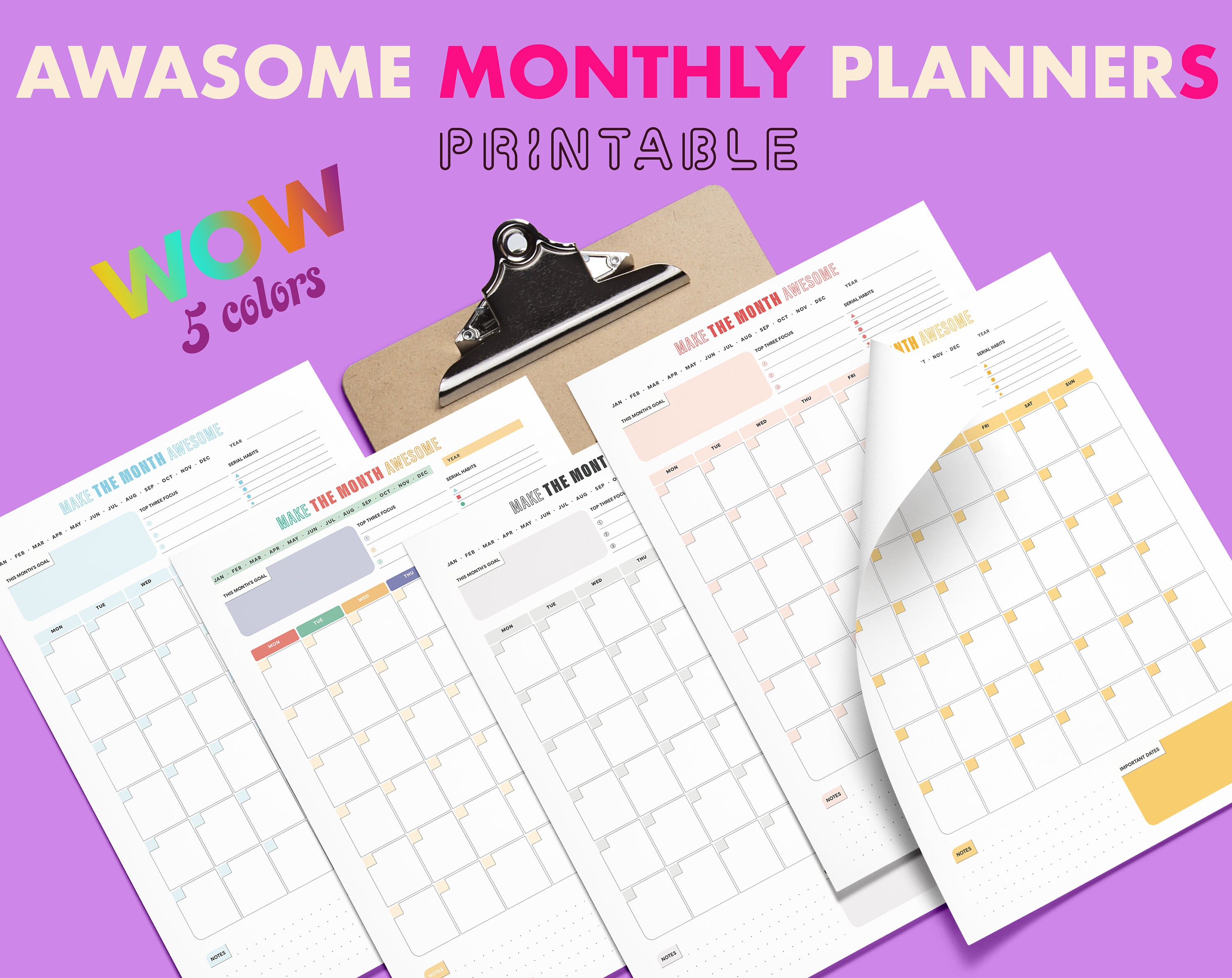 Monthly Planner Printable Big Pack, Monthly Printable Planner Template ...