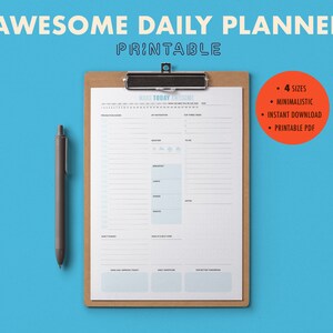 Daily Planner Printable Blue, Daily Printable Planner Template ...