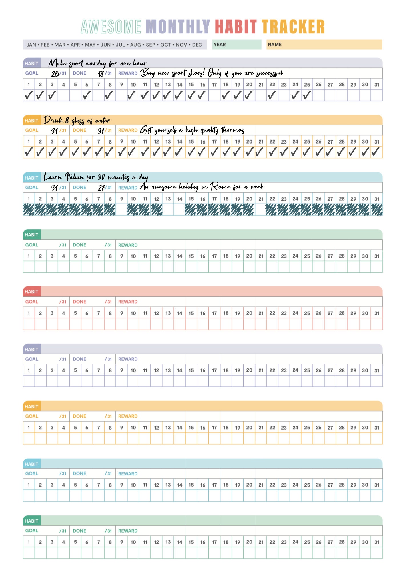 Multi Habit Tracker Printable Monthly Habit Tracker Habit - Etsy