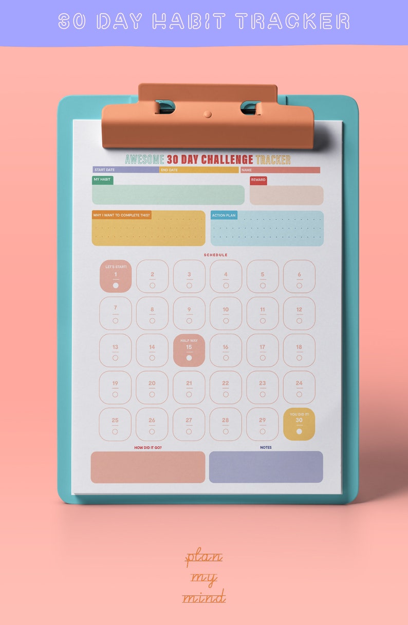 30 Day Habit Tracker Printable, Habit Tracker Spreadsheet, Passion ...