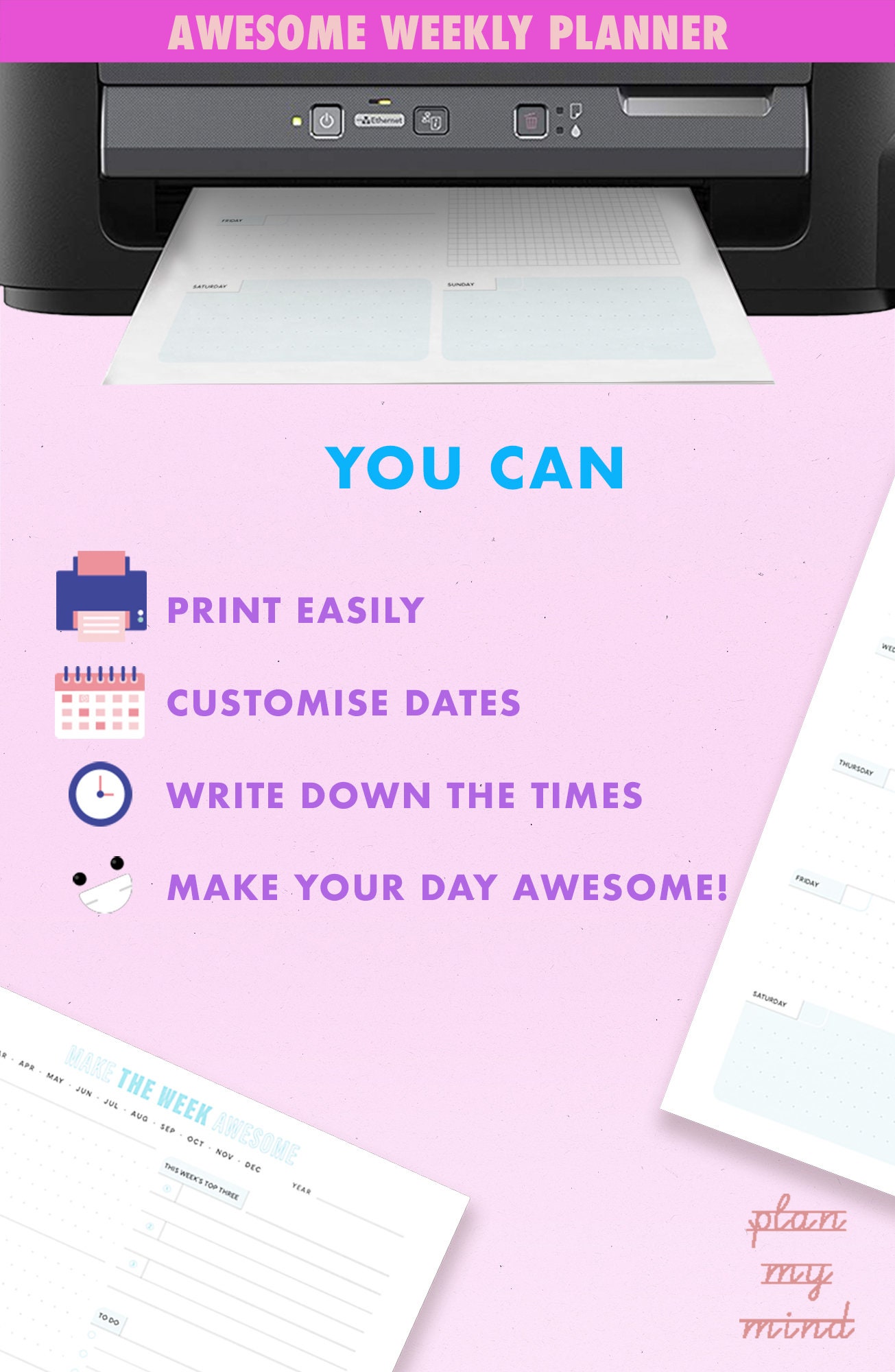 Weekly Planner Printable Blue, Weekly Printable Planner Template ...