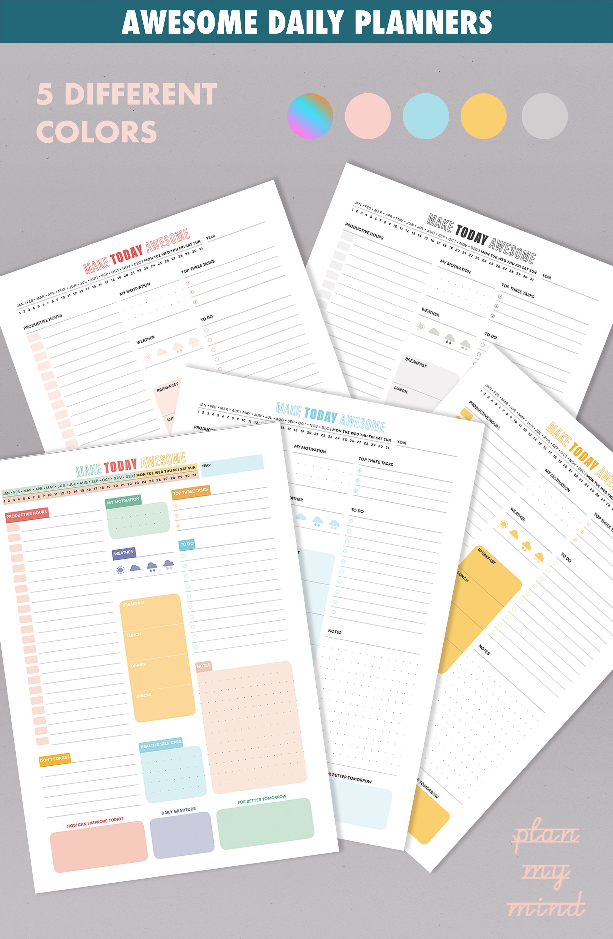 Daily Planner Printable Big Pack, Daily Printable Planner Template ...