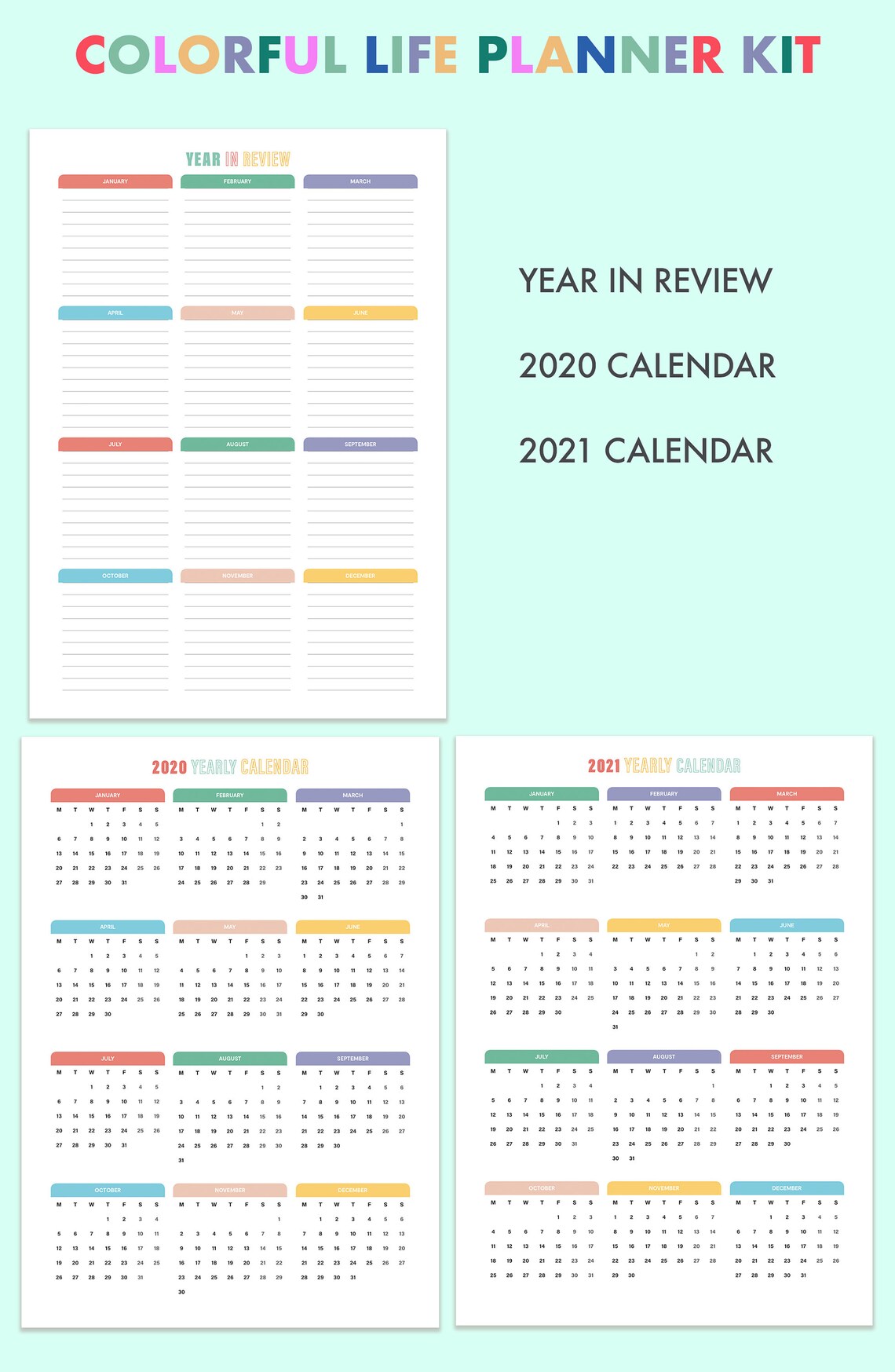 Downloadable Planner Kit Colorful, Planner Printable Template ...