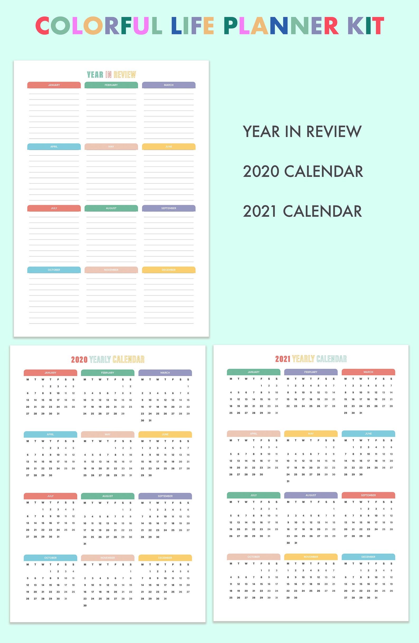 Downloadable Planner Kit Colorful, Planner Printable Template ...