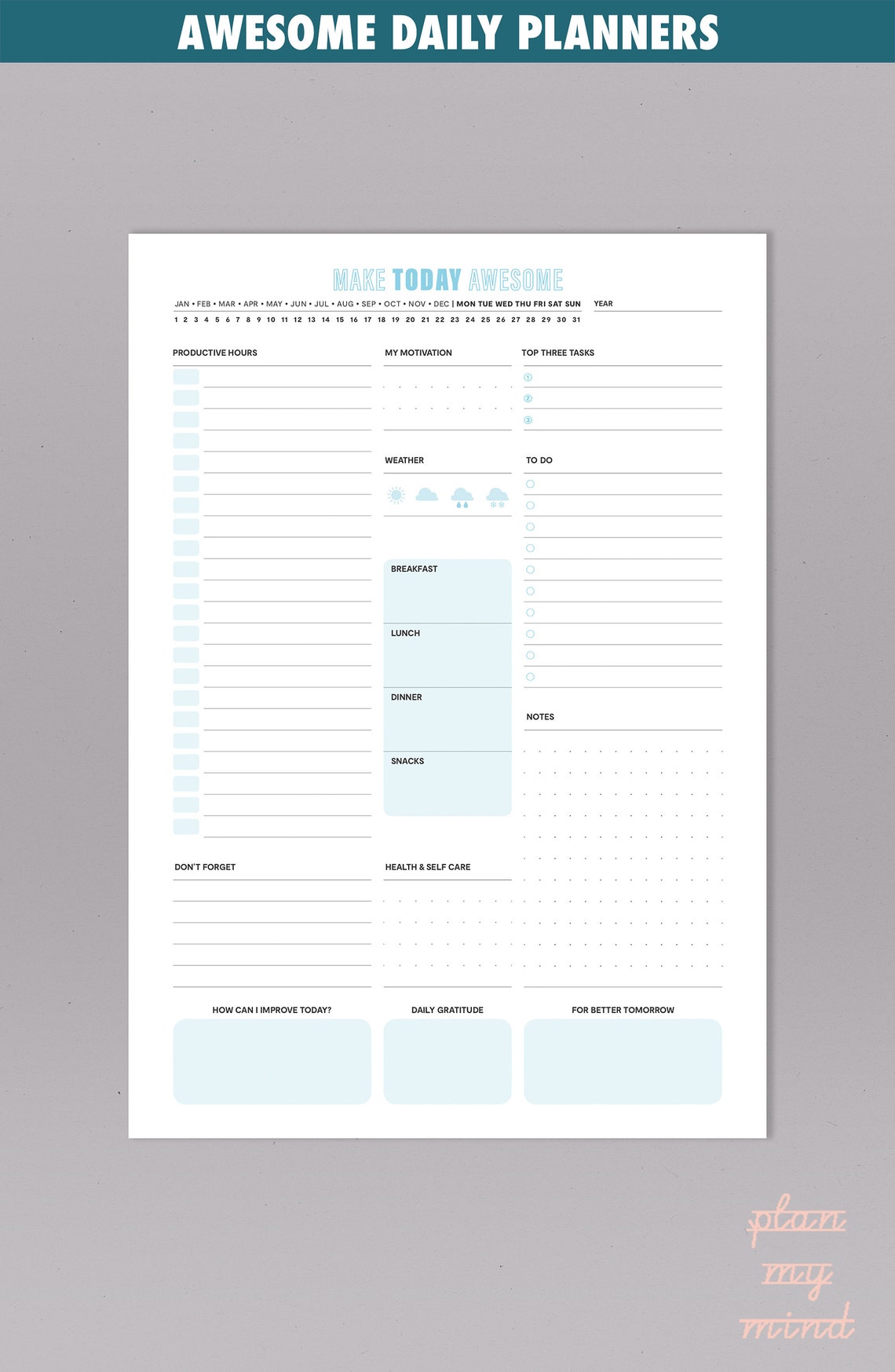 Daily Planner Printable Big Pack Daily Printable Planner - Etsy Canada