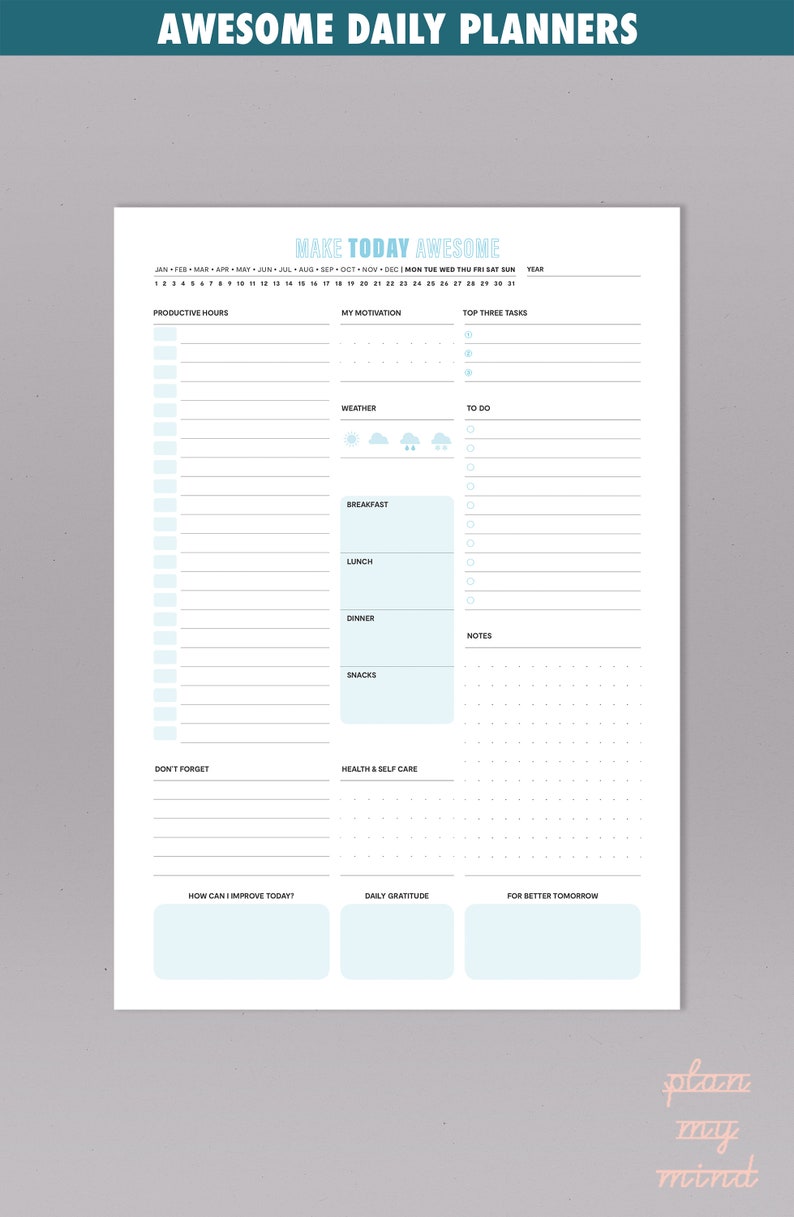 Daily Planner Printable Big Pack, Daily Printable Planner Template ...