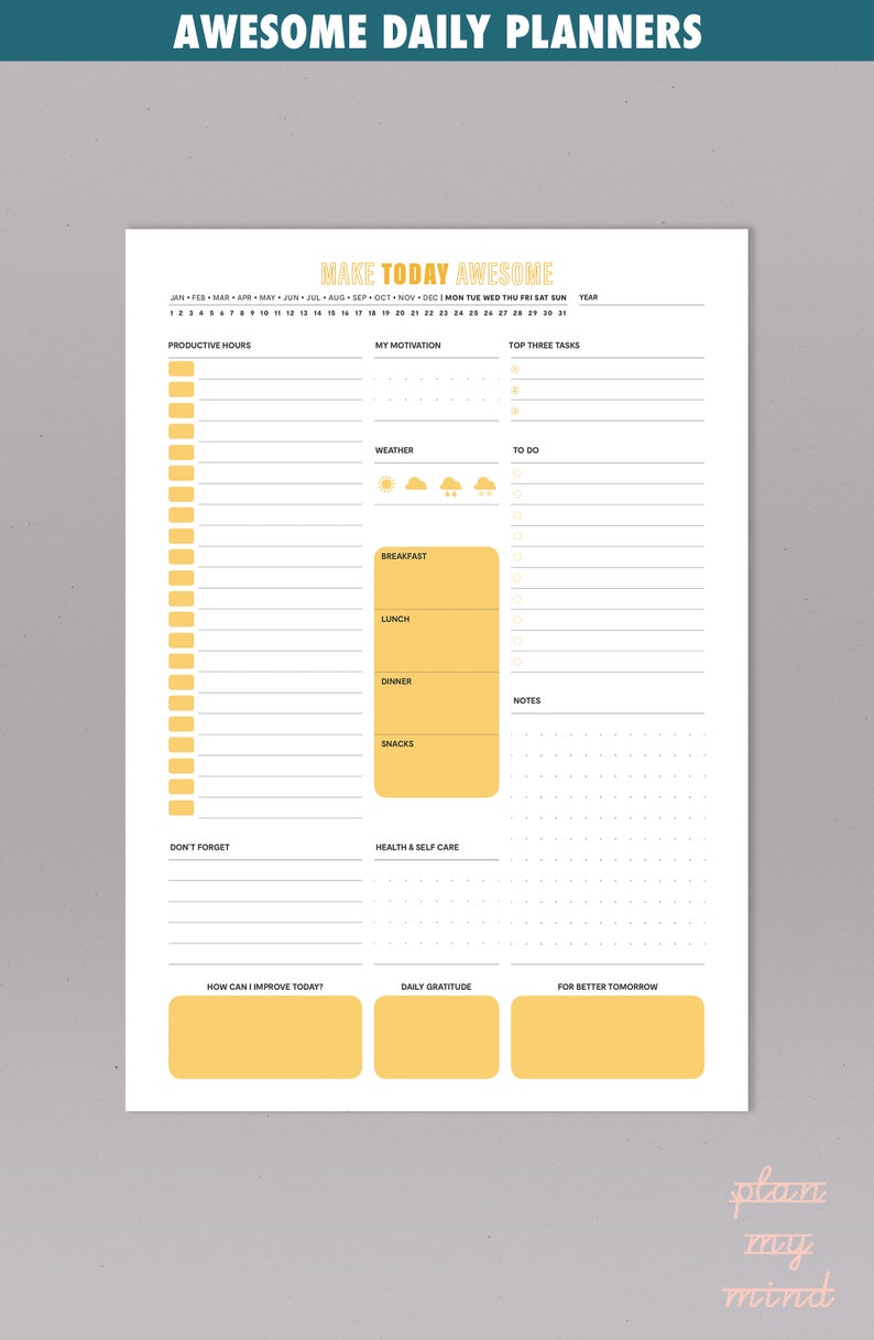 Daily Planner Printable Big Pack, Daily Printable Planner Template ...