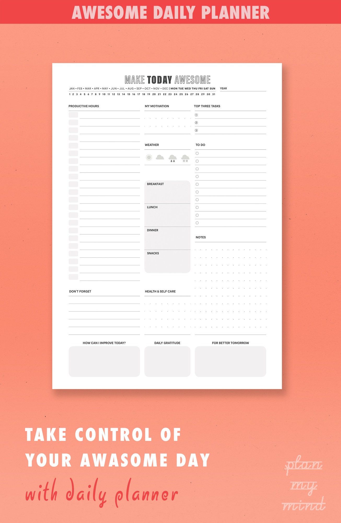 Daily Planner Printable Simple, Daily Printable Planner Template ...