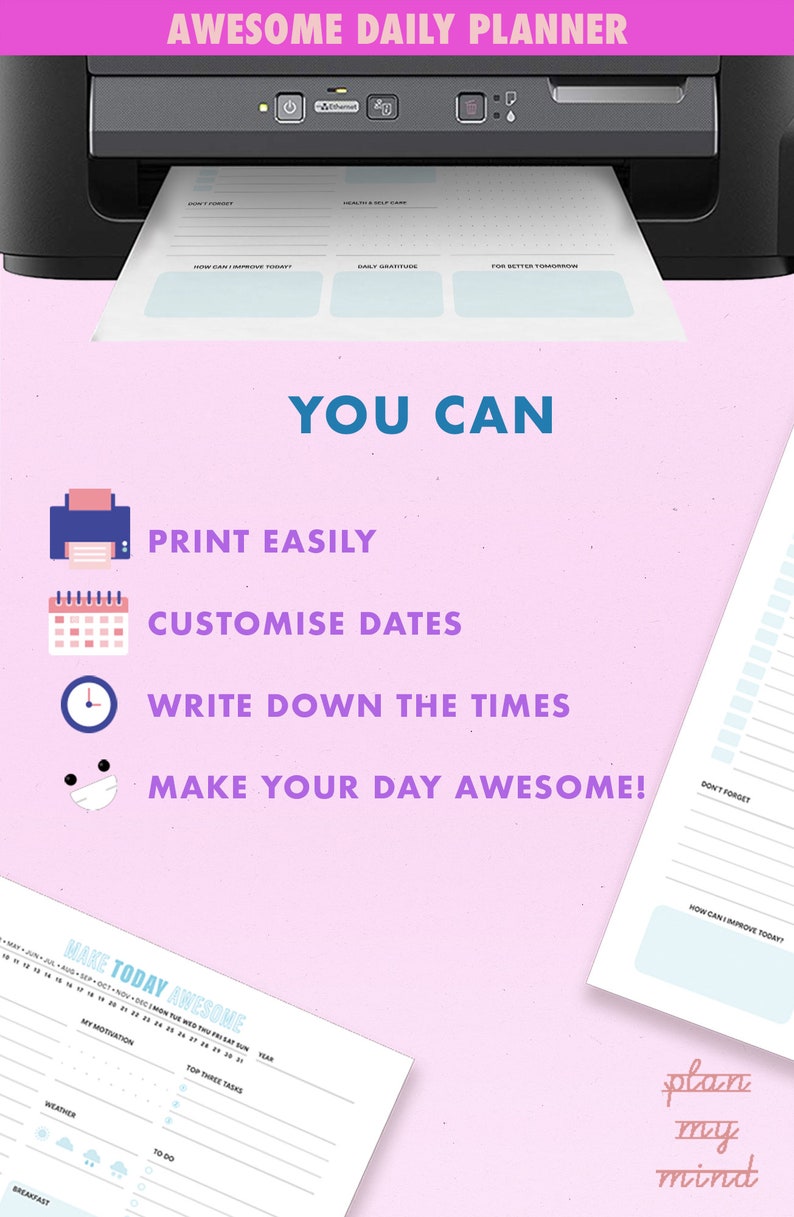 Daily Planner Printable Blue, Daily Printable Planner Template ...