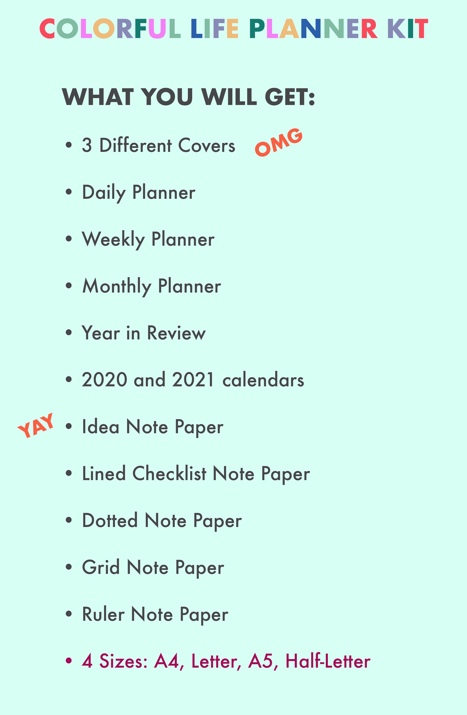 Downloadable Planner Kit Colorful, Planner Printable Template ...