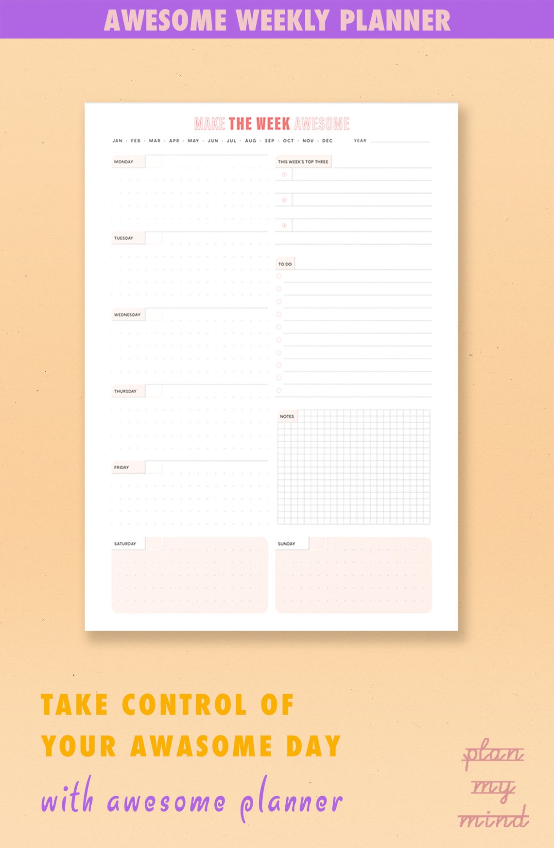 Weekly Planner Printable Pink, Weekly Printable Planner Template ...