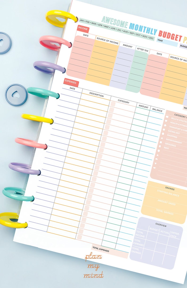 Printable Budget Planner Colorful Monthly Budget Planner | Etsy Canada