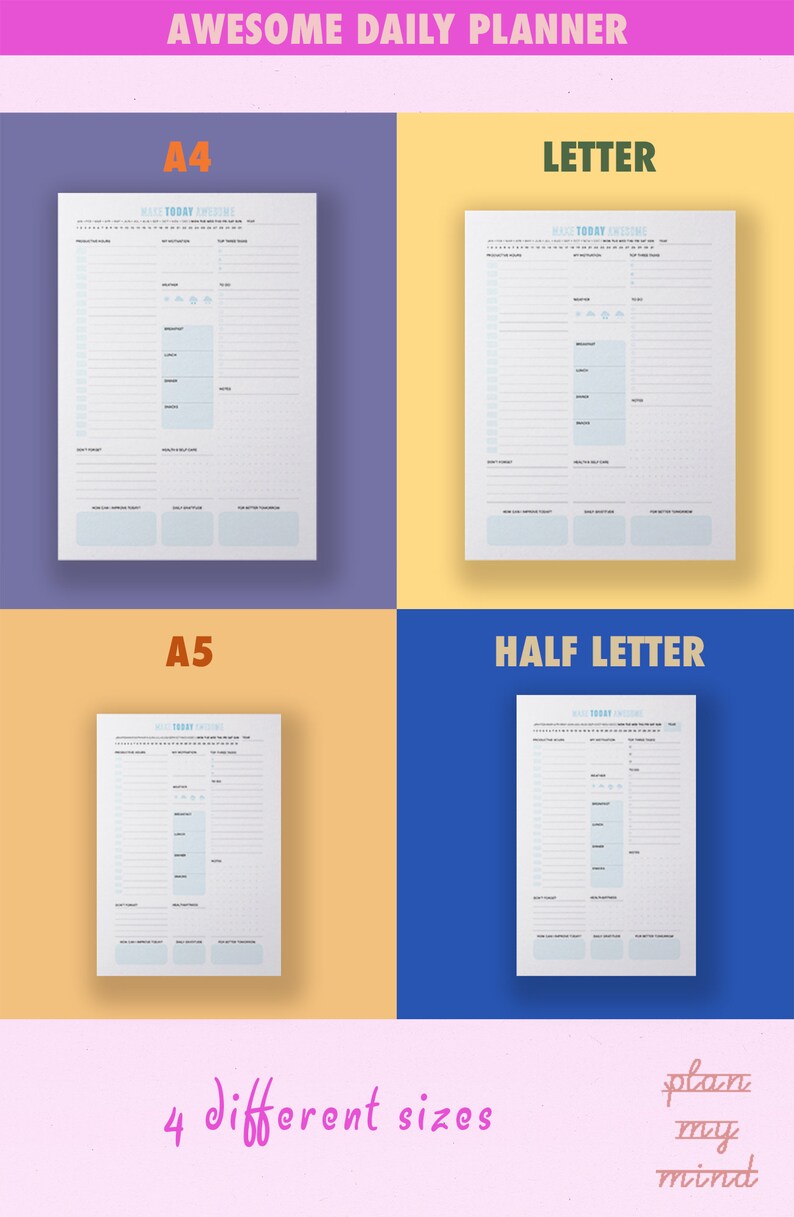 Daily Planner Printable Blue, Daily Printable Planner Template ...