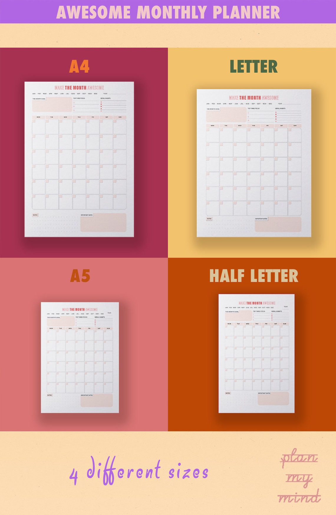 Monthly Planner Printable Pink, Monthly Printable Planner Template ...