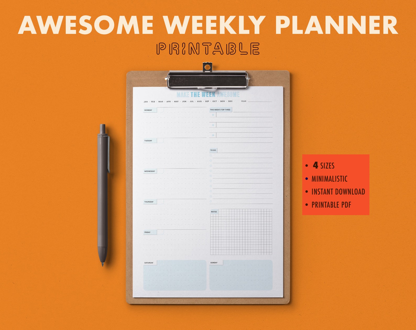 Weekly Planner Printable Blue, Weekly Printable Planner Template ...