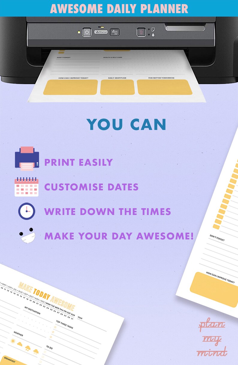 Daily Planner Printable Yellow, Daily Printable Planner Template ...