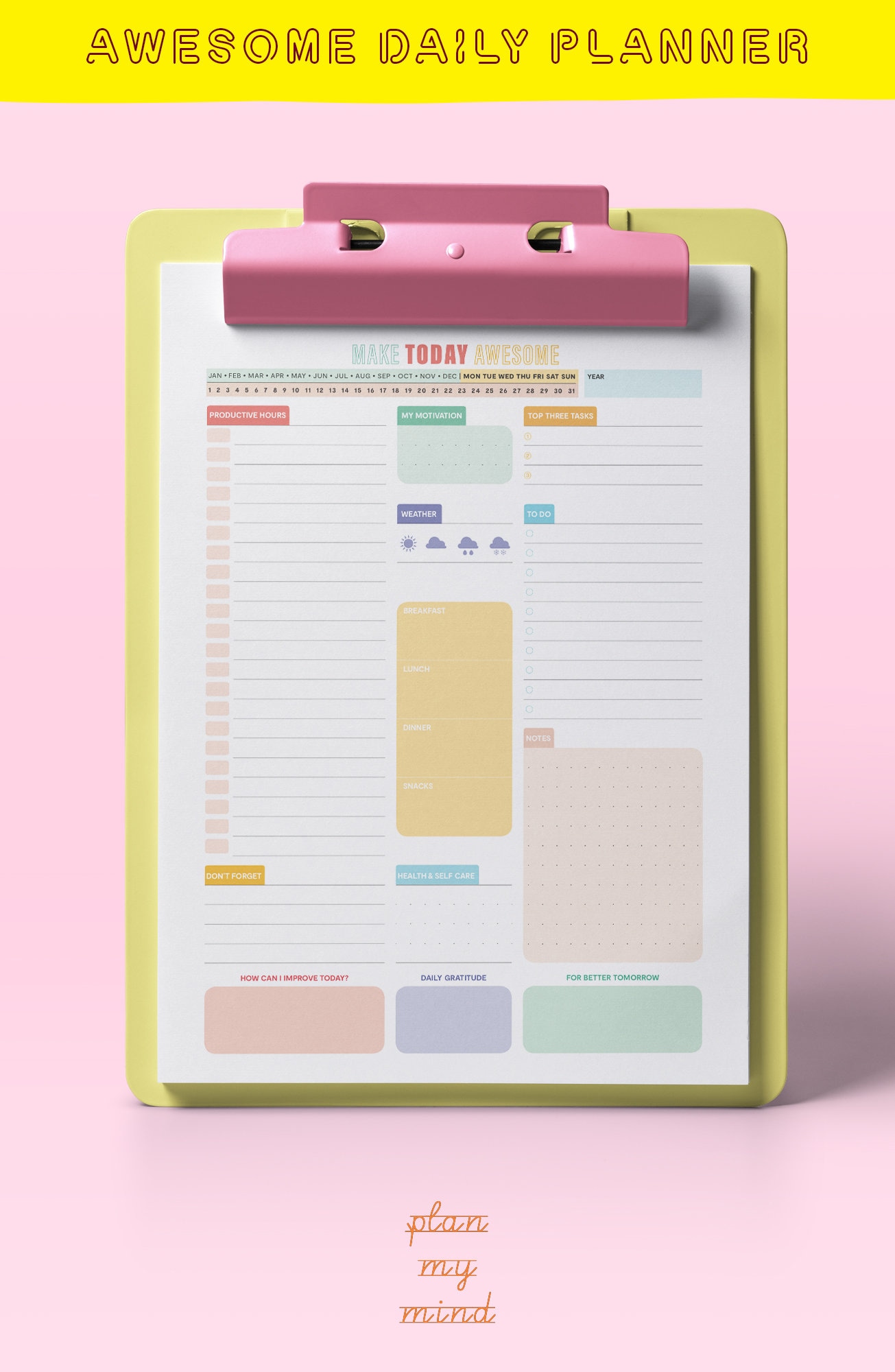 Daily Planner Printable Colorful Daily Printable Planner | Etsy