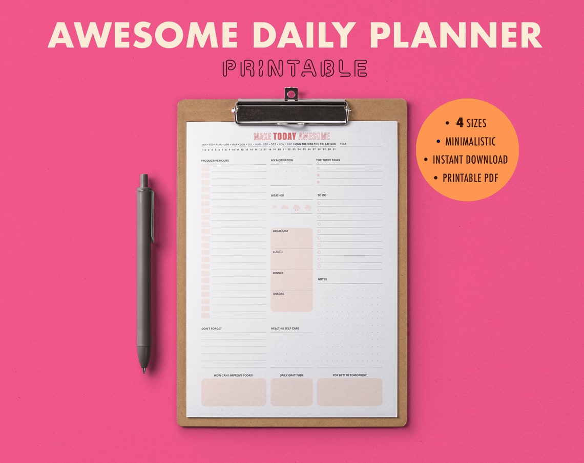 Daily Planner Printable Pink Daily Printable Planner - Etsy