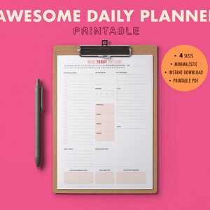 Daily Planner Printable Pink, Daily Printable Planner Template ...
