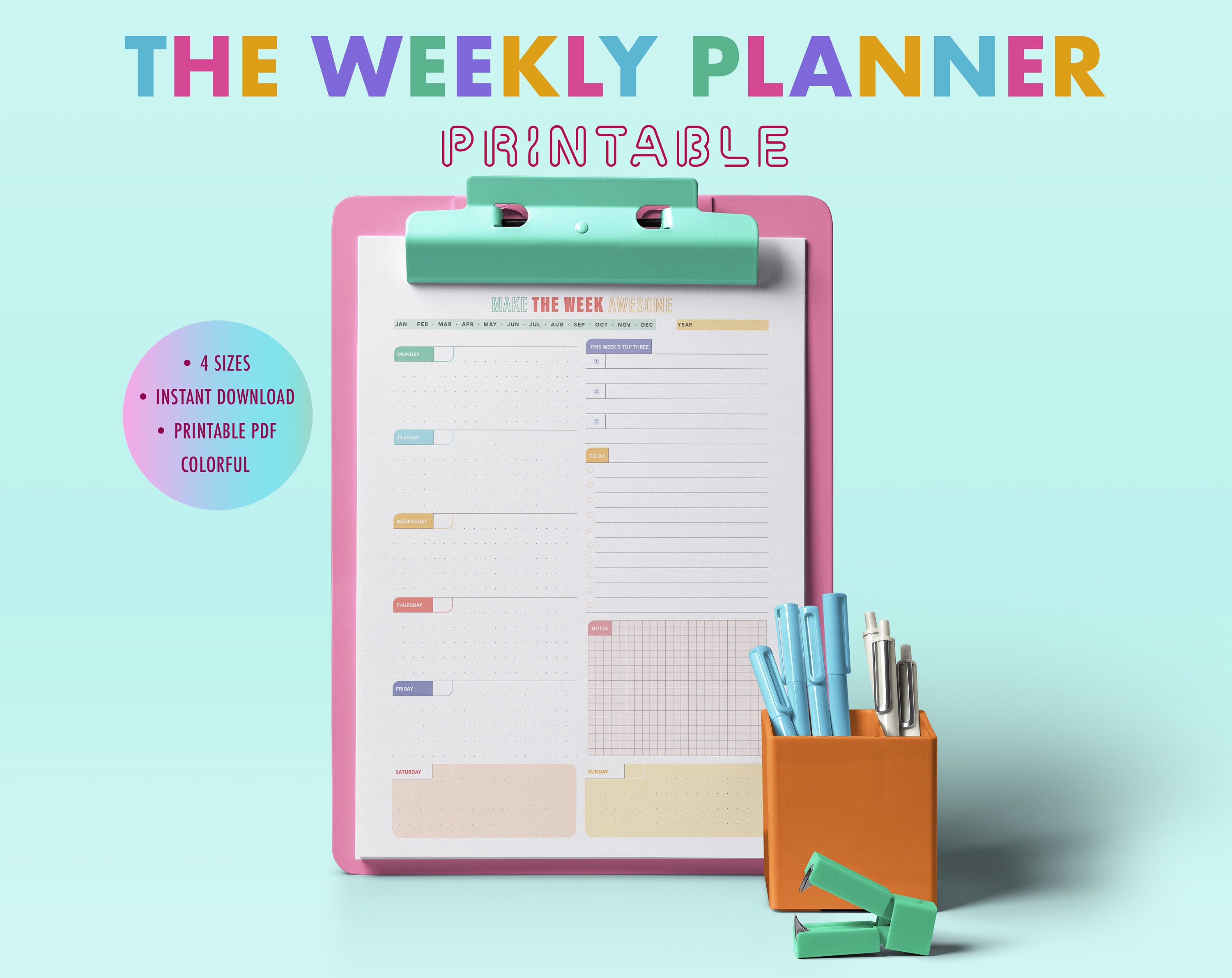 Weekly Planner Printable Colorful Weekly Printable Planner - Etsy