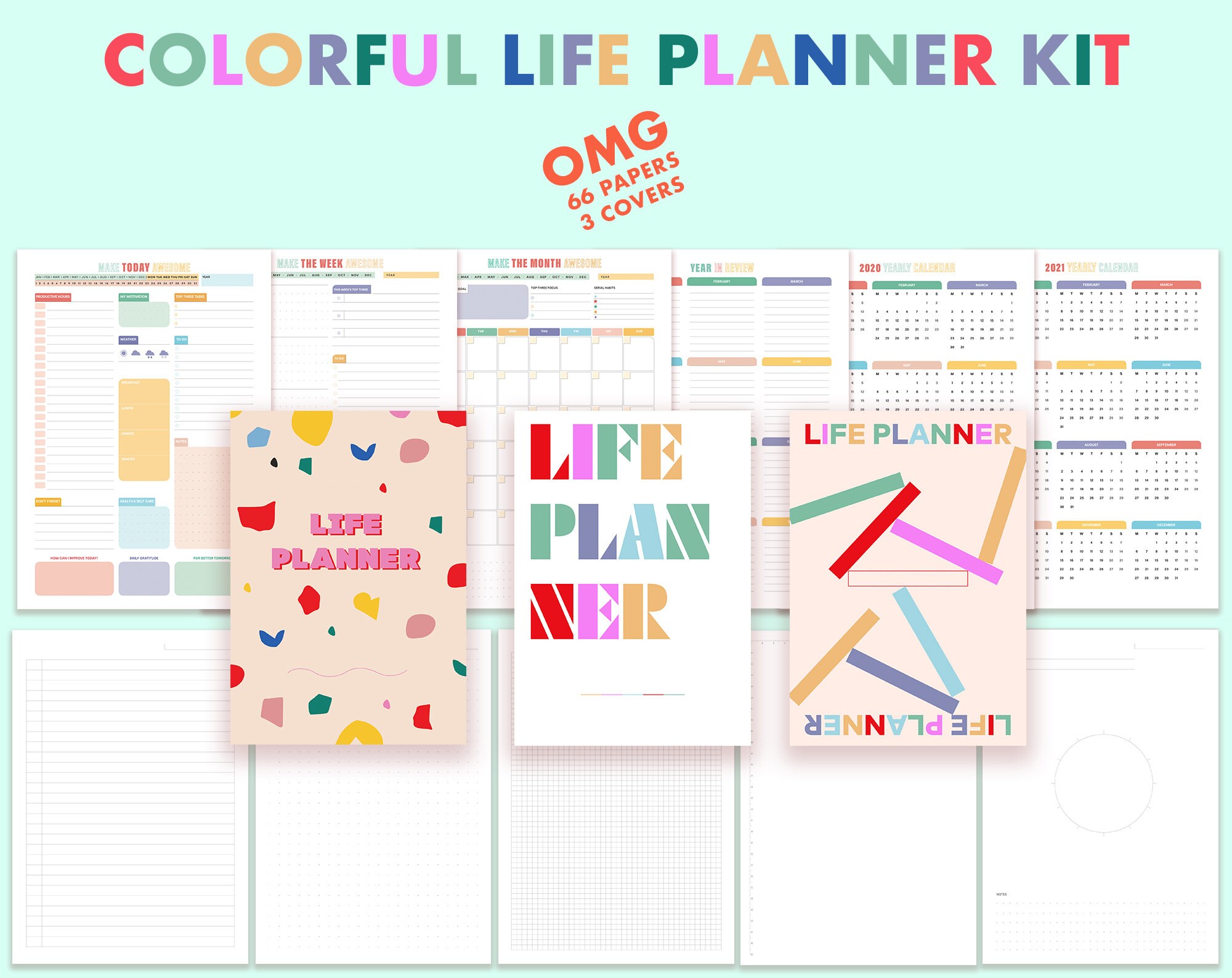 Downloadable Planner Kit Colorful, Planner Printable Template ...