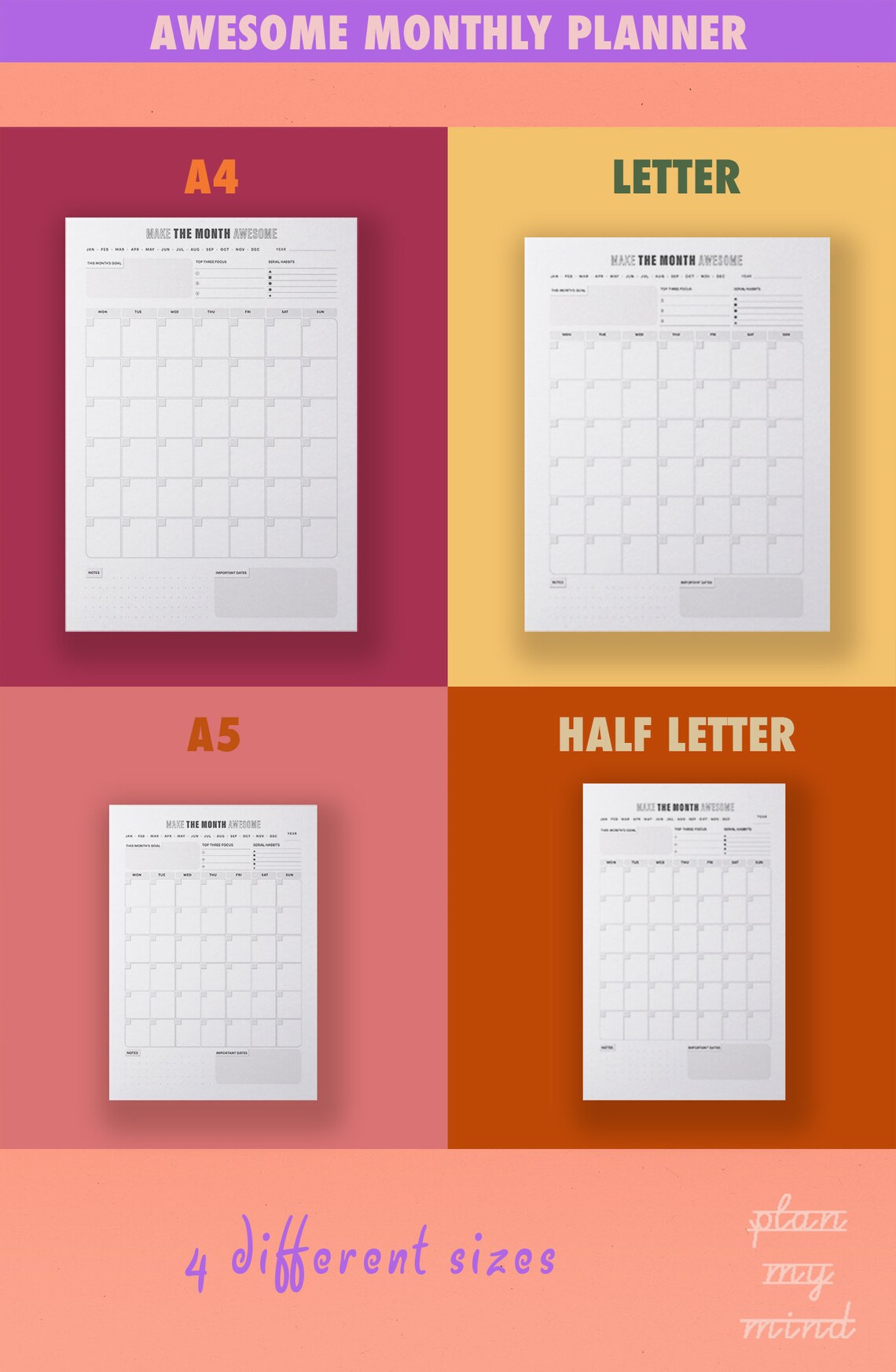 Monthly Planner Printable Simple, Monthly Printable Planner Template ...