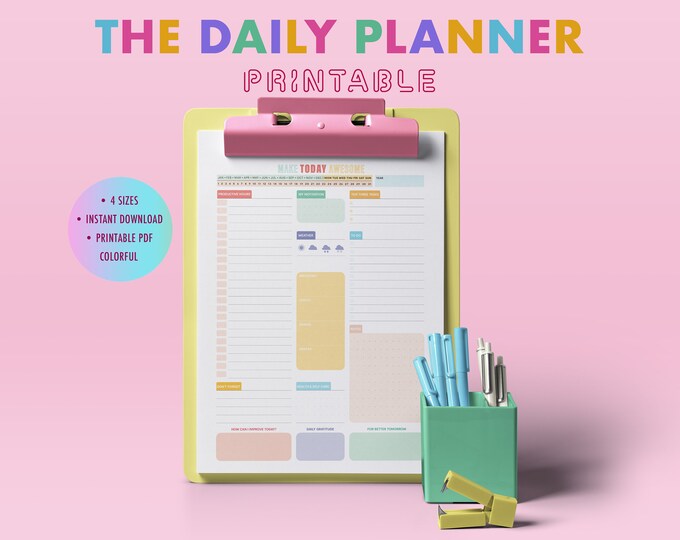 Daily Planner Printable Colorful, Daily Printable Planner Template ...