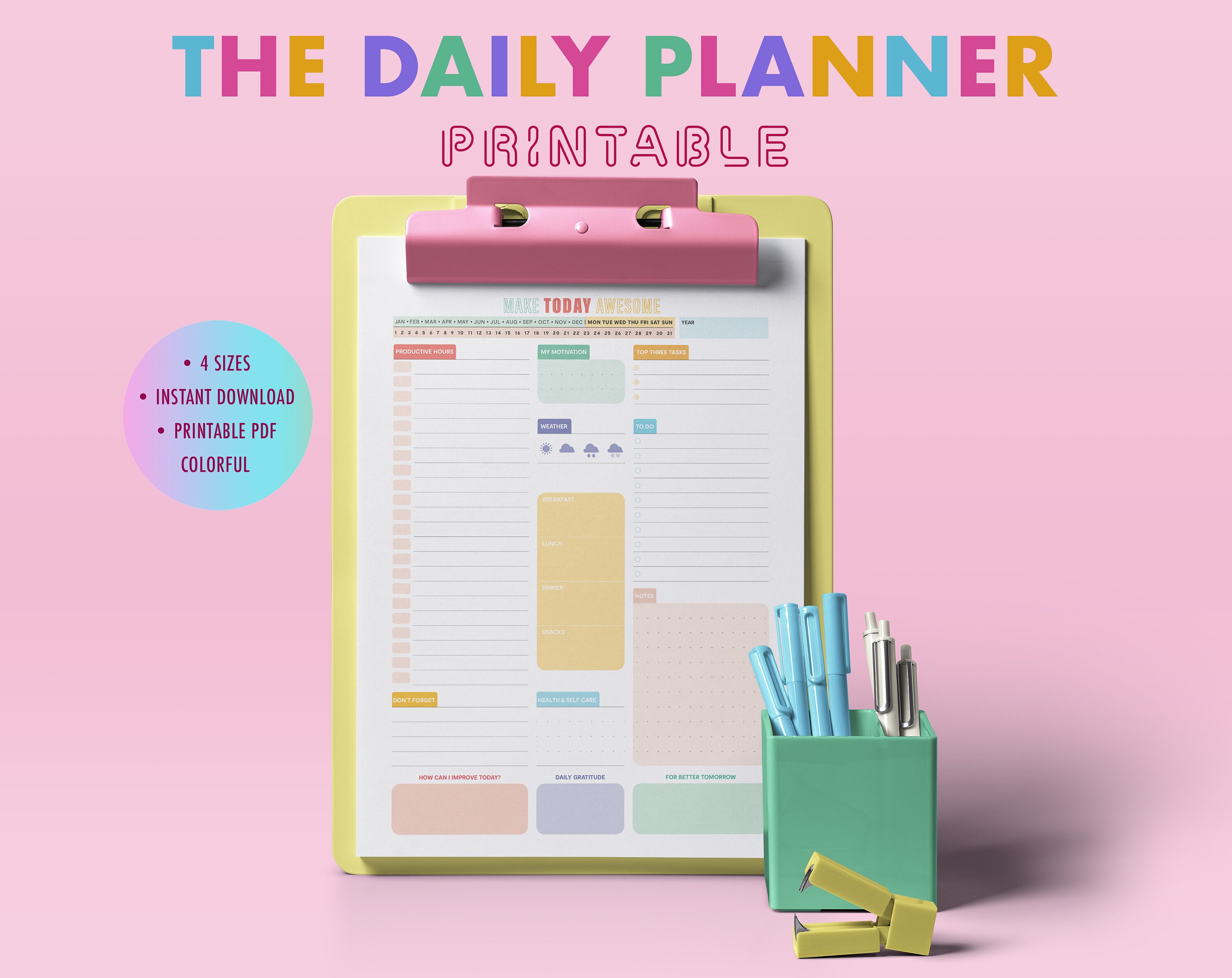 Daily Planner Printable Colorful Daily Printable Planner | Etsy