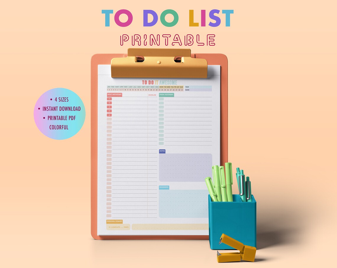 To Do List Colorful Printable to Do List Template to Do List - Etsy