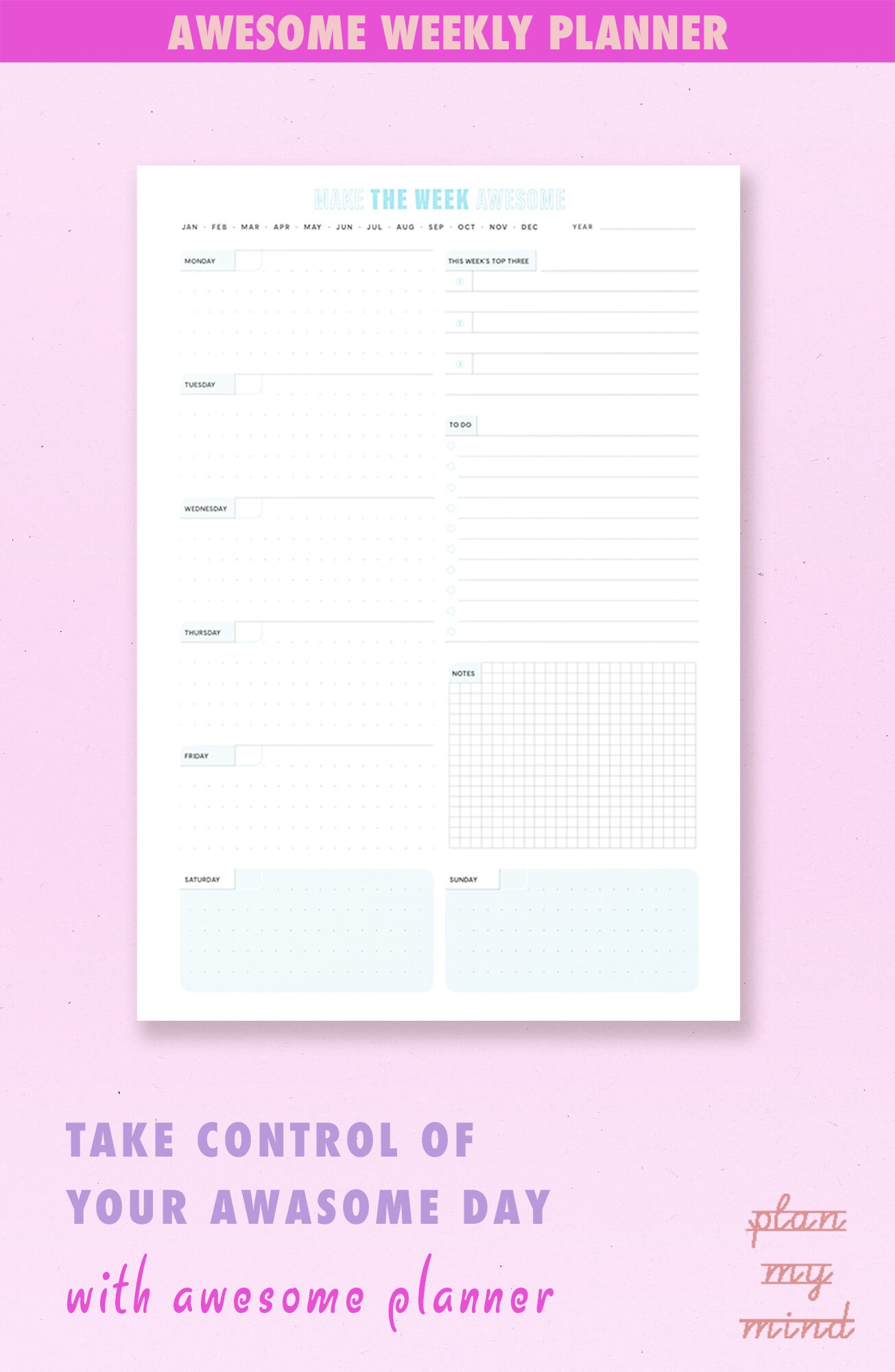 Weekly Planner Printable Blue, Weekly Printable Planner Template ...