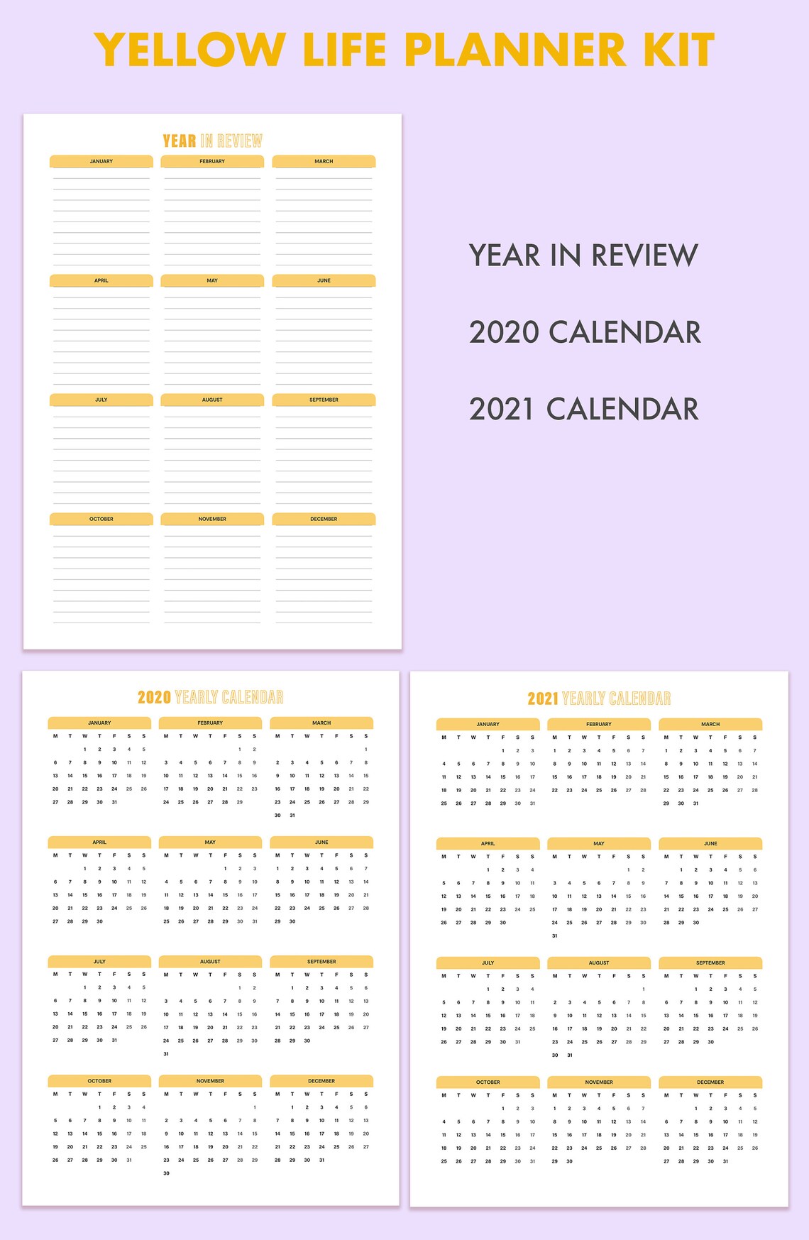 Downloadable Planner Kit Yellow, Planner Printable Template, Printable ...