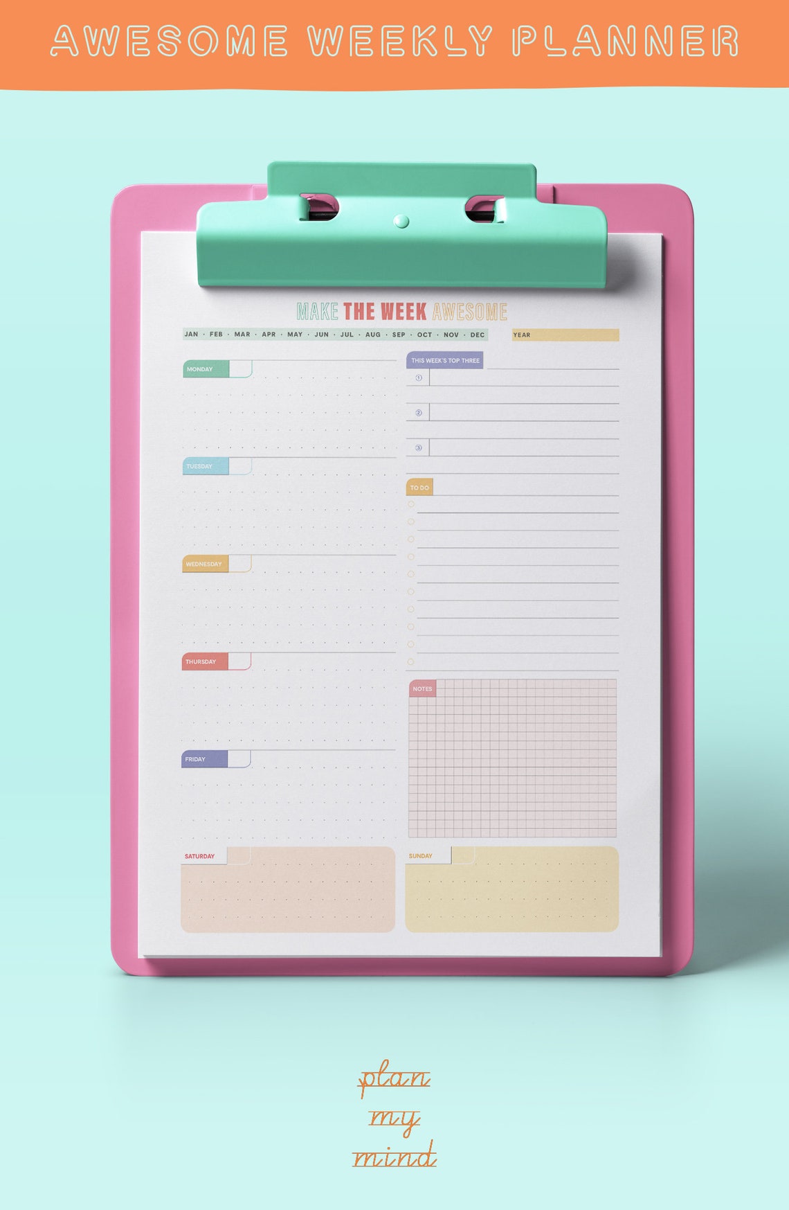 Weekly Planner Printable Colorful Weekly Printable Planner - Etsy