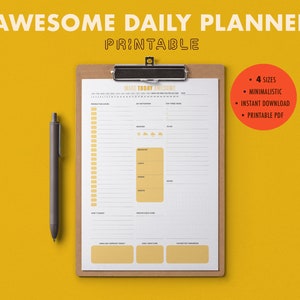 Daily Planner Printable Yellow, Daily Printable Planner Template ...